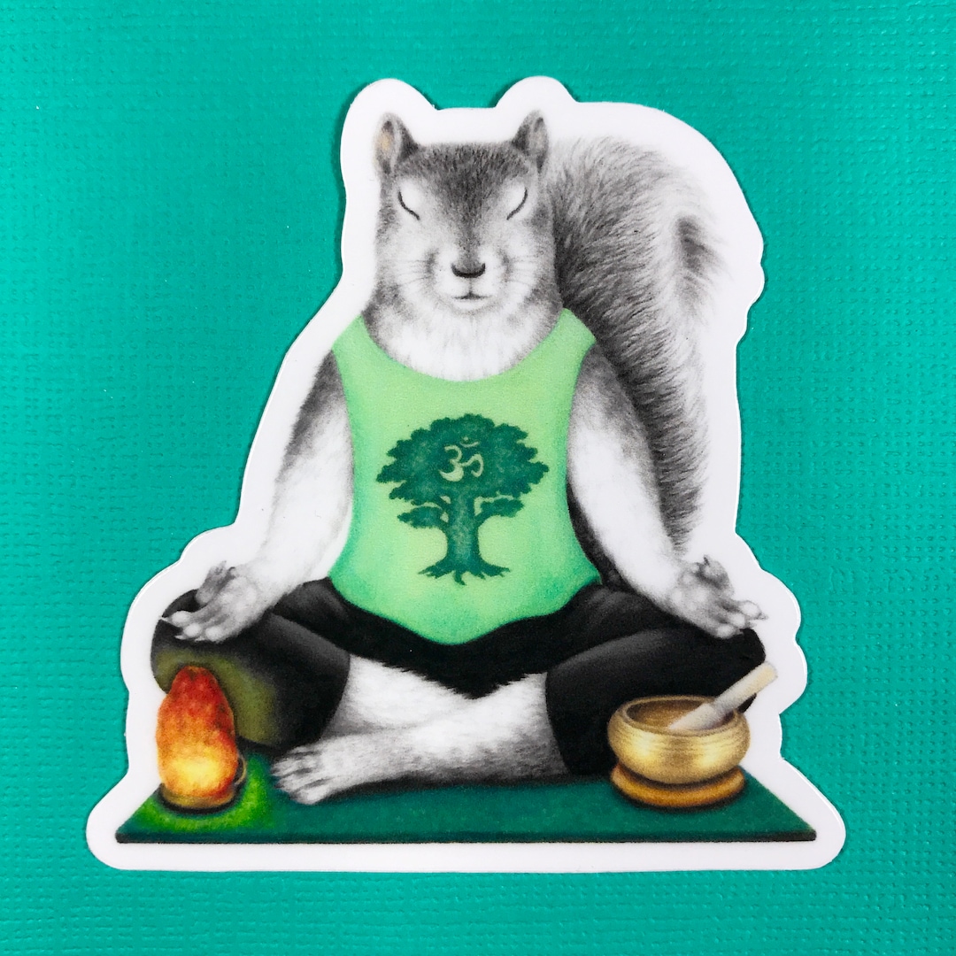 Yoga/meditation Squirrel Sticker, Waterproof for Water Bottle, Gift for ...
