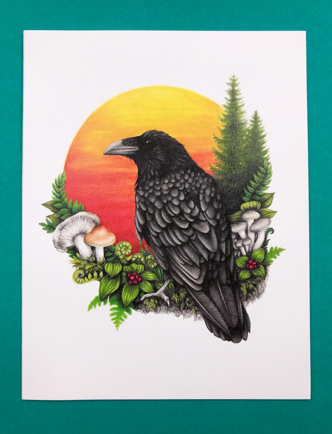 Raven and Sun Greeting Card, A2 Size, Blank Inside, Nature Lover ...