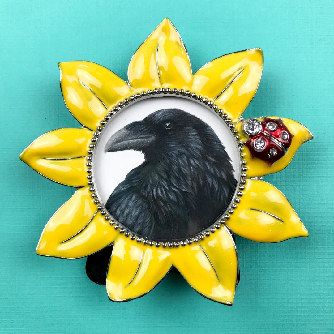 Raven Itty Bitty Original Colored Pencil Drawing in a Sunflower Frame ...
