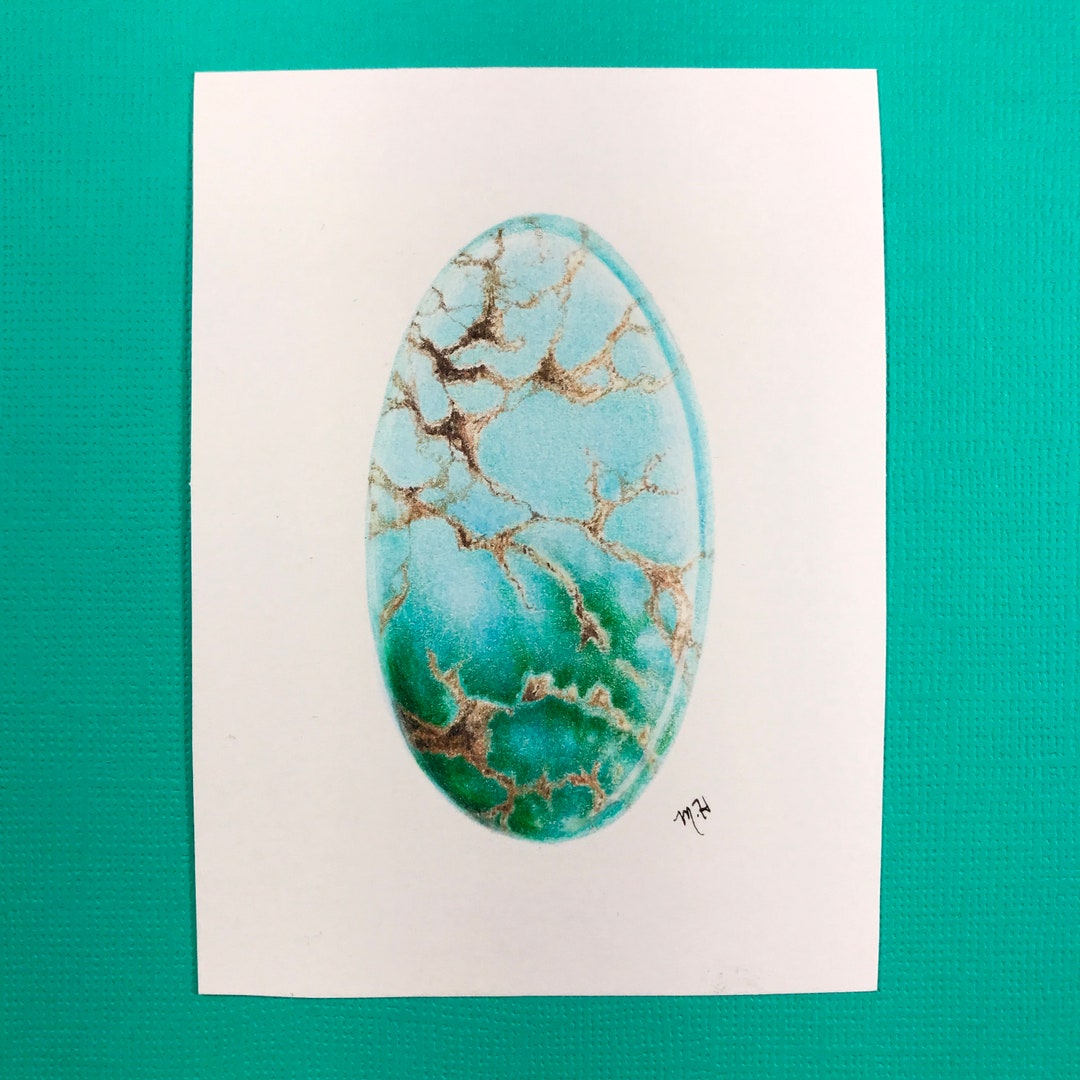 Frameless Original Colored Pencil Turquoise Drawing - Etsy