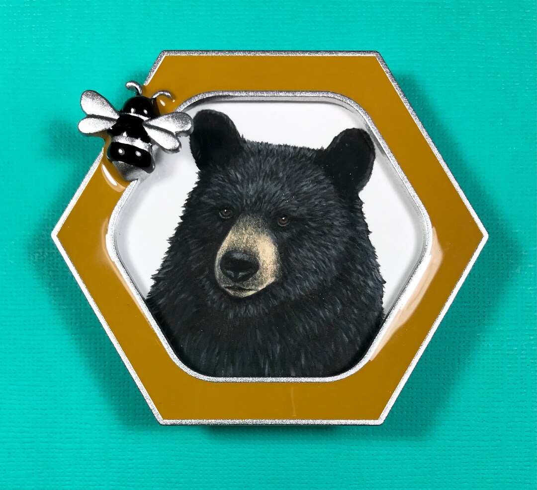 Black Bear Itty Bitty Original Drawing in a Yellow Frame - Etsy