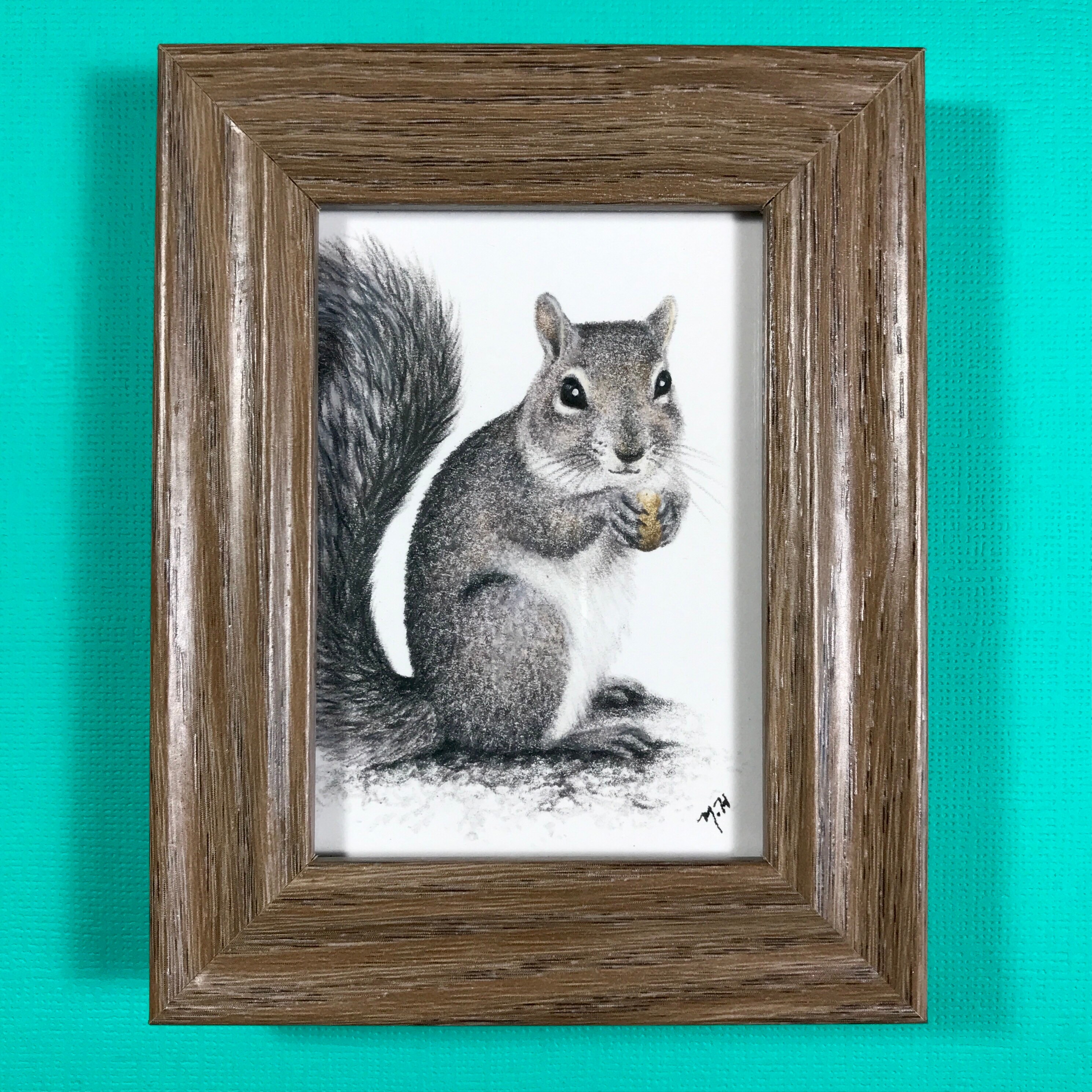 Squirrel original colored pencil drawing in a brown faux wood | Etsy