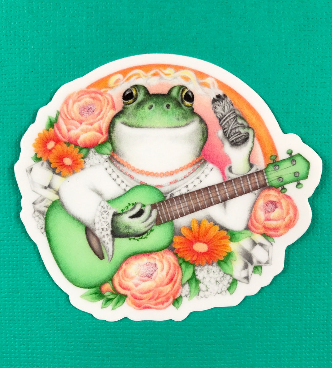 Frog With a Ukulele and Sage Sticker, Good Energy, for Water Bottle ...