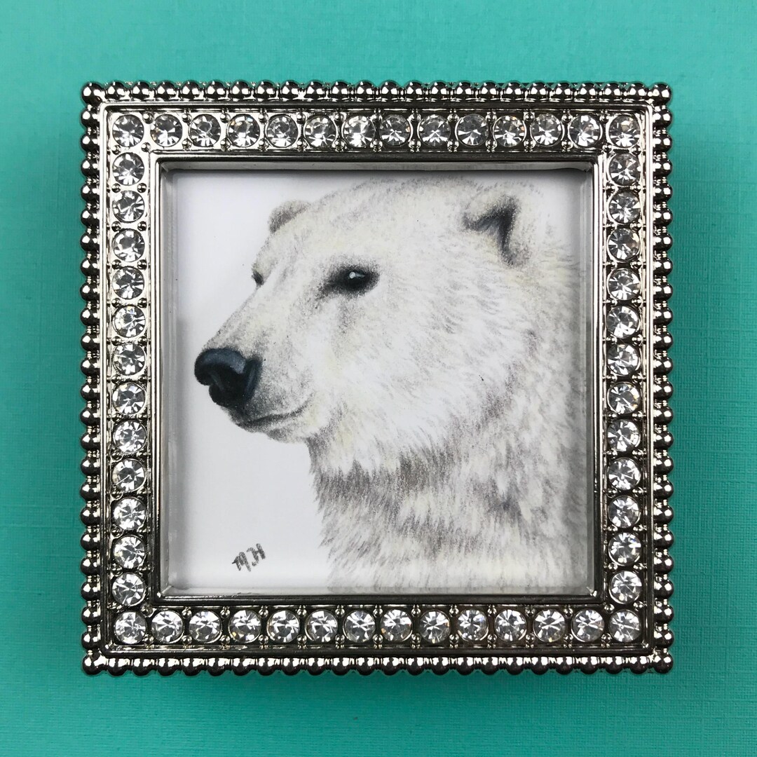 Polar Bear Itty Bitty Original Colored Pencil Drawing in a Silver Gem ...