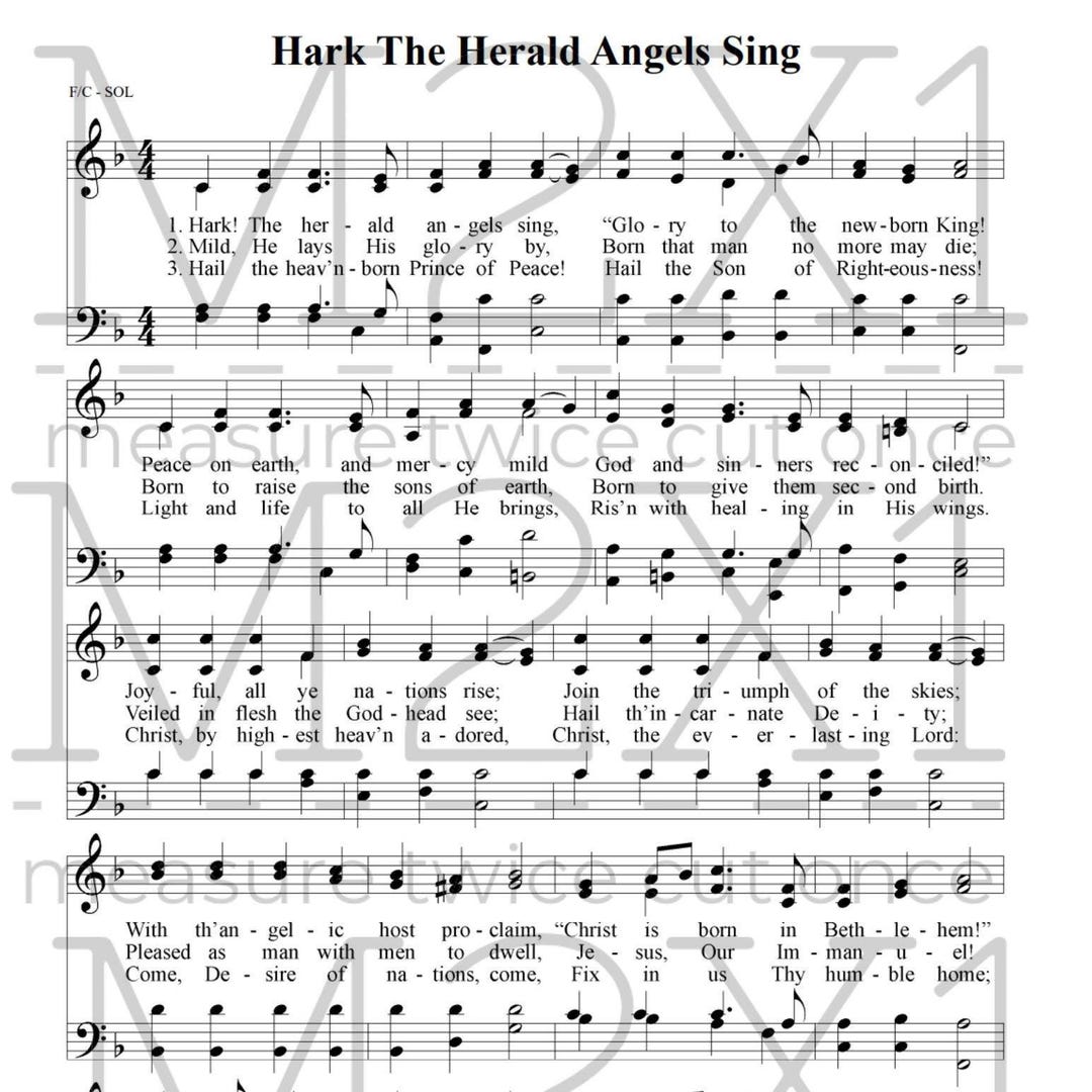 Hark the Herald Angels Sing - SVG/PNG/JPEG Christmas Hymn Sheet Music ...
