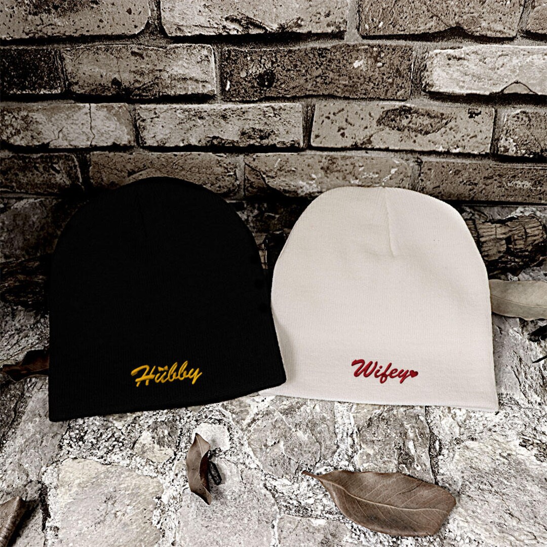 Custom Beanies Set For Couples Hubby And Wifey Hubby And Hubby Wifey