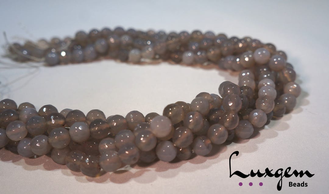 Agate Beads Smoky Grey - 6mm, 8mm, 10mm, 12mm - Faceted Round Beads ...