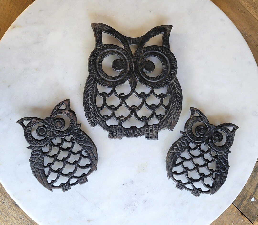 Vintage Cast Iron Owl Trivets Set of 3 - Etsy