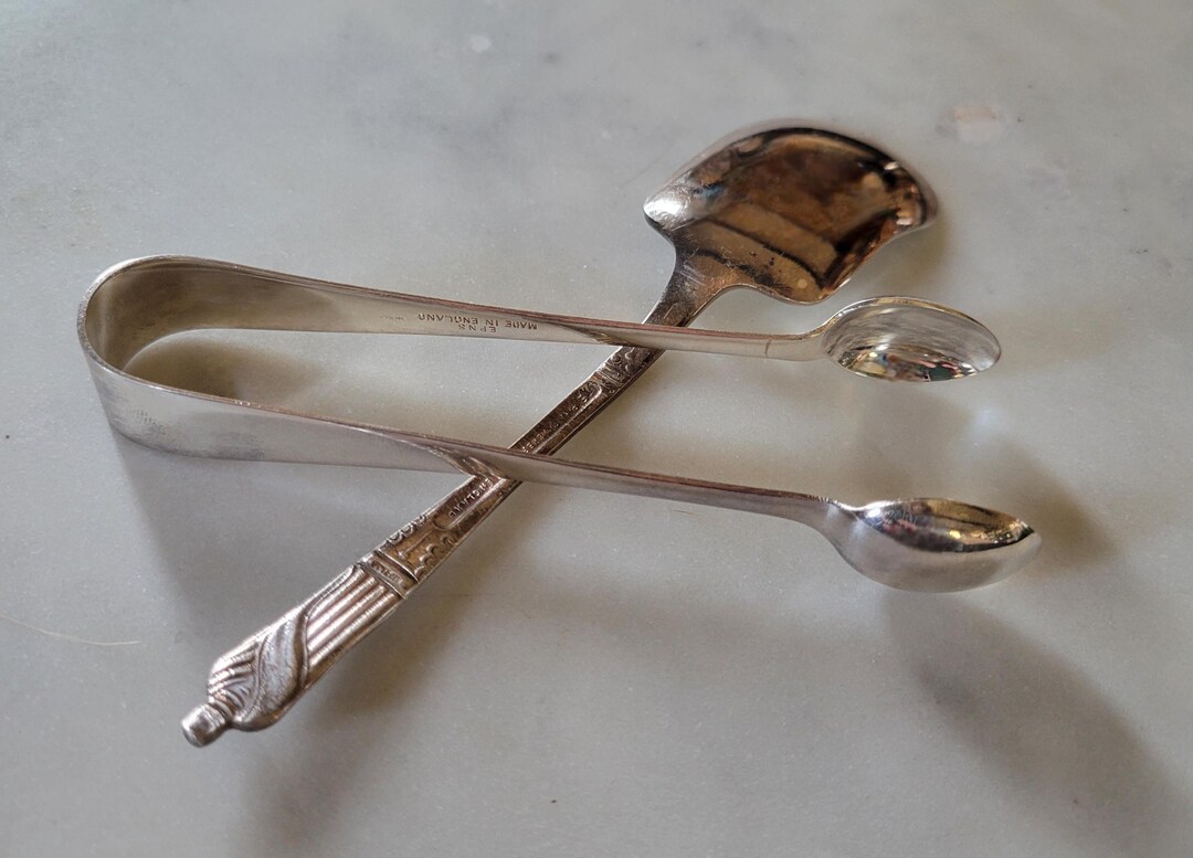 Art Deco Sheffield England Sugar Spoon and Tongs EPNS * Apostle Design ...