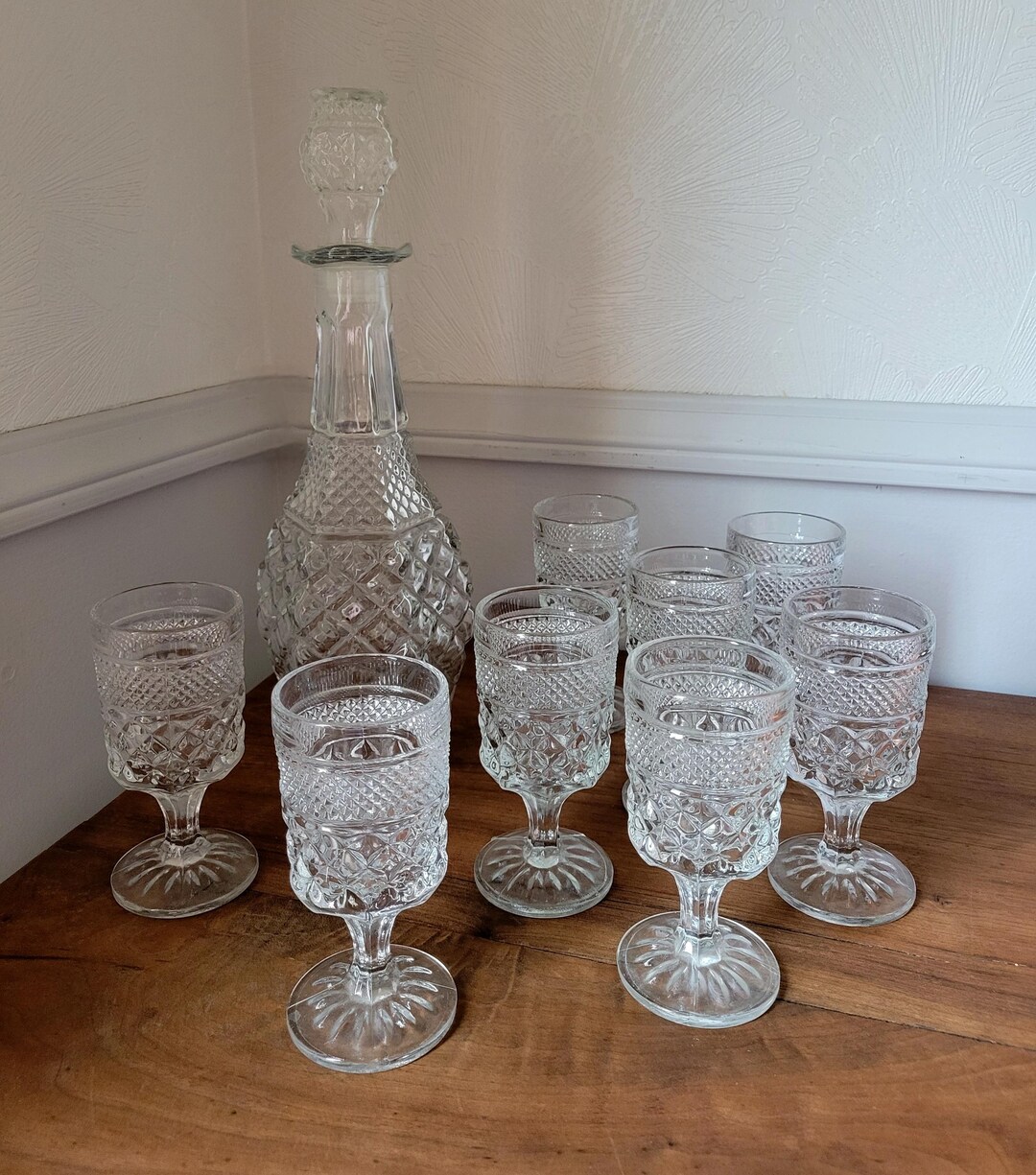 Vintage Anchor Hocking Wexford Decanter Set 9 Pc. * Wine Glassware - Etsy