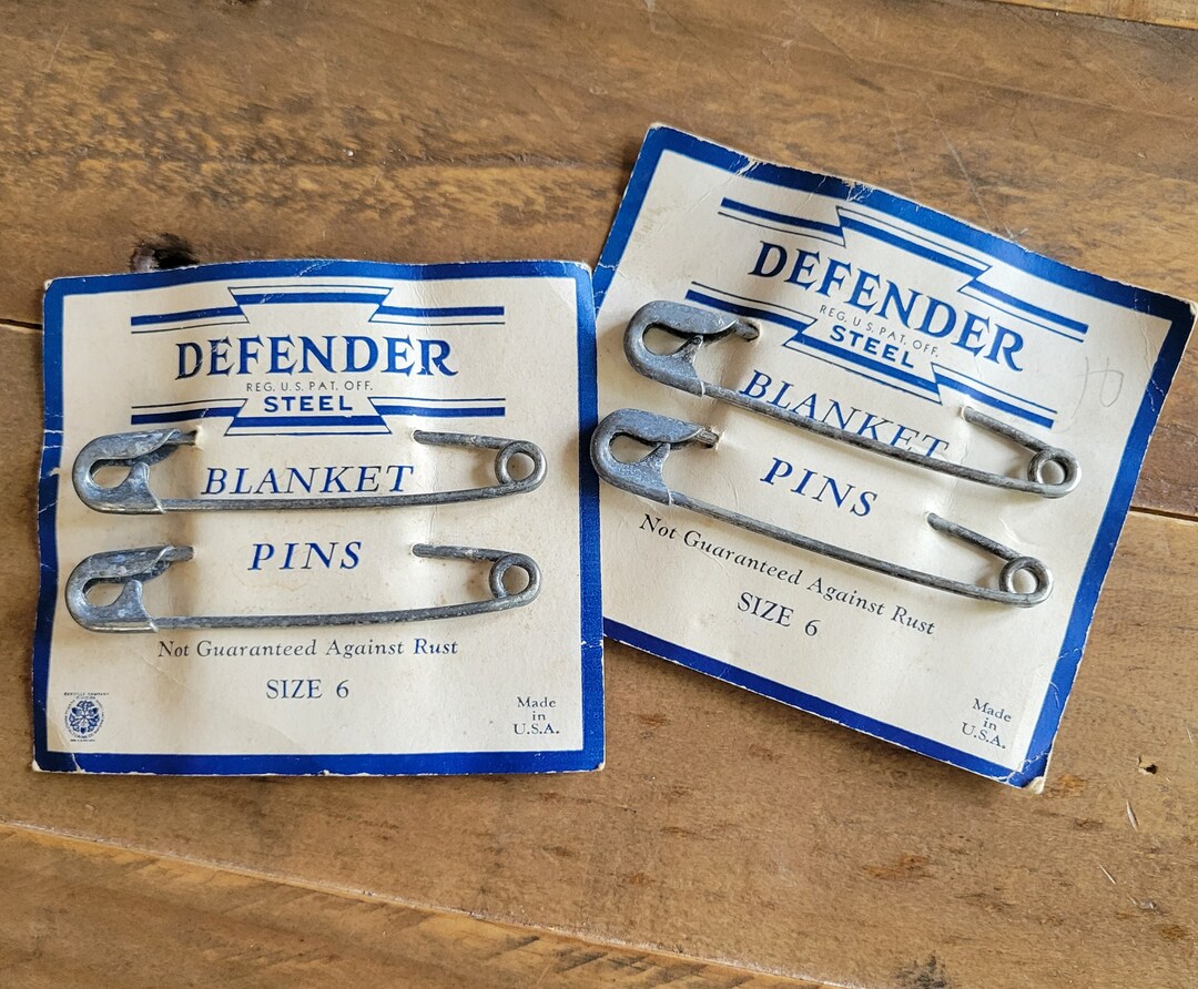 Vintage Defender Steel Blanket Safety Pins (4) * Made in USA * Oakville ...
