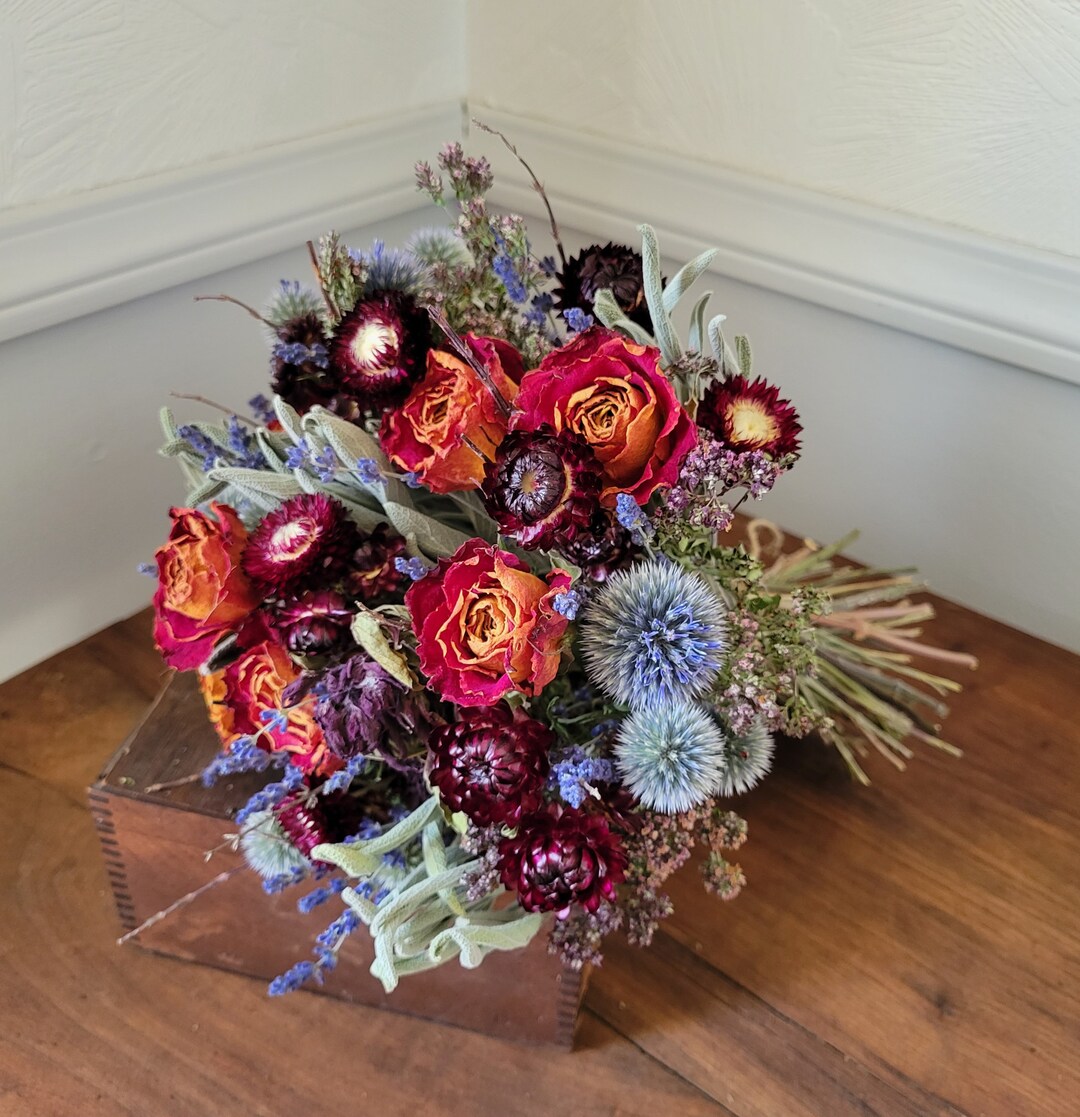 Dried Flower Arrangement Natural Rose Strawflower Bouquet Grown in USA ...