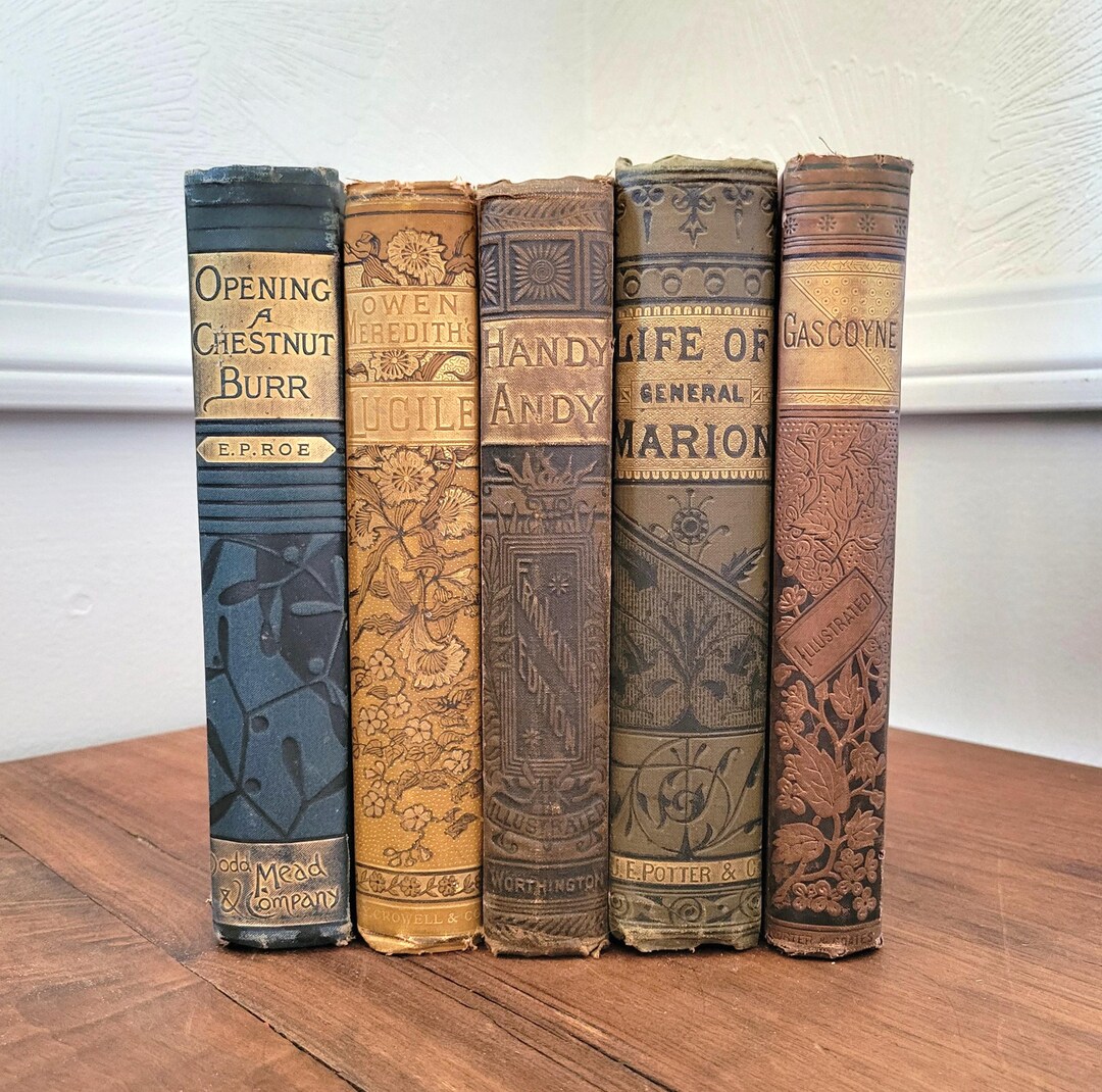 Lot of 5 Antique Decorative Cloth Bound Books * Staging * Instant ...