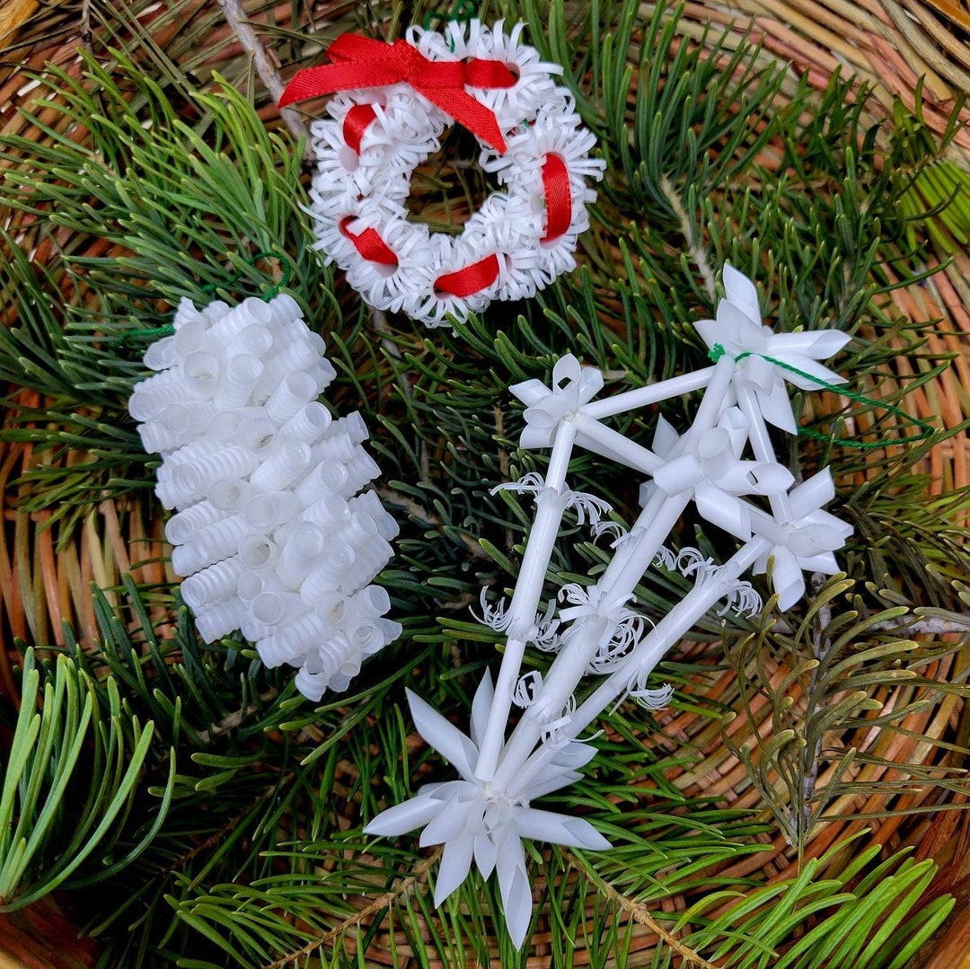 Set of 3 Handmade Drinking Straw Christmas Ornaments * Lithuanian ...