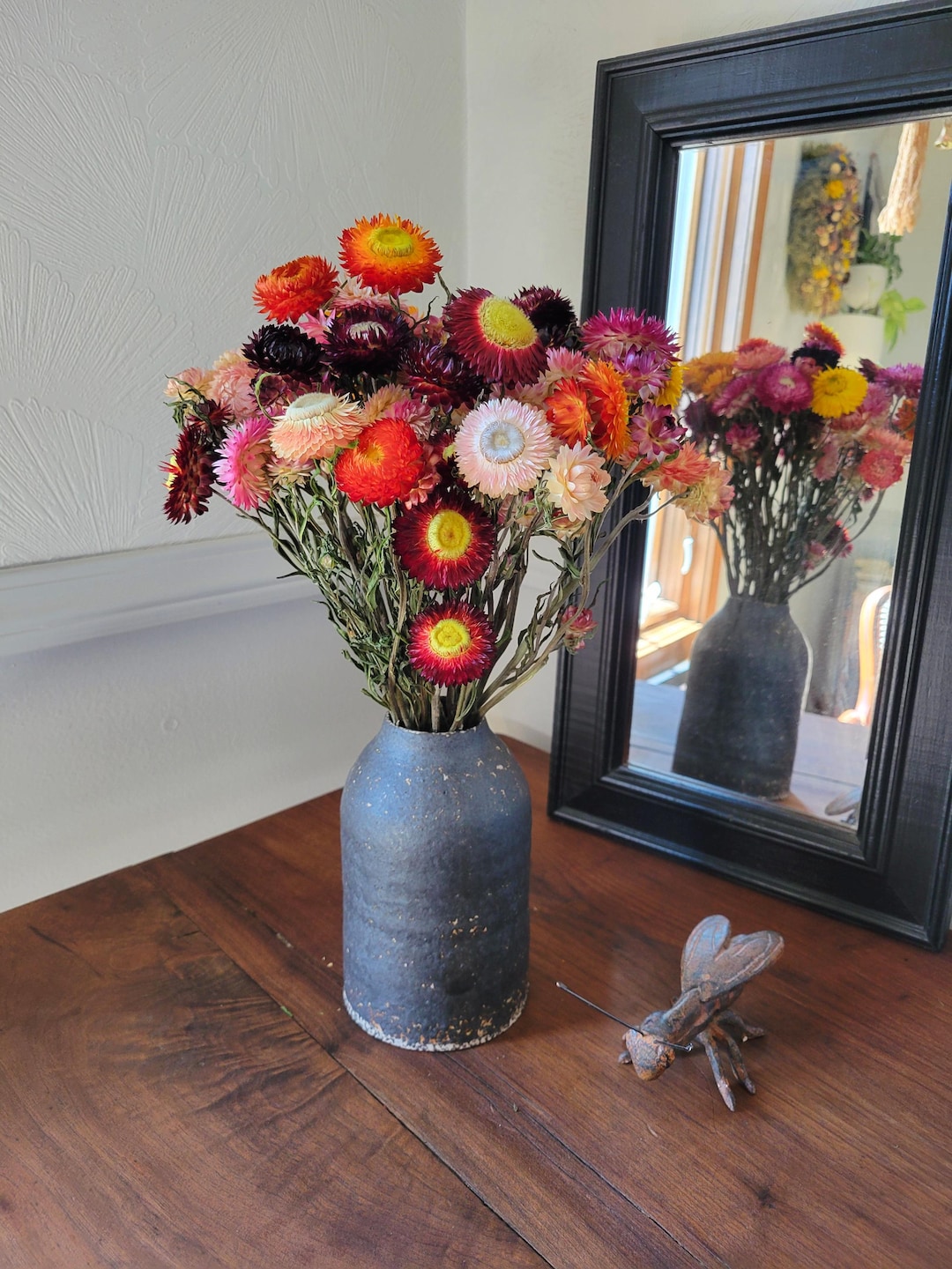 Dried Strawflower Bunch * Mix of Colors * Natural Stems * Dried Flowers ...