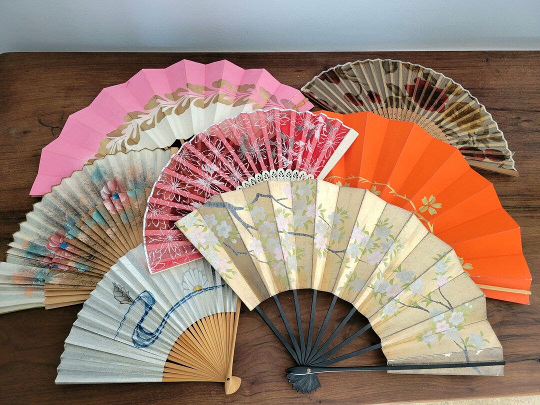 Lot of Vintage Japanese Hand Fans 7 - Etsy