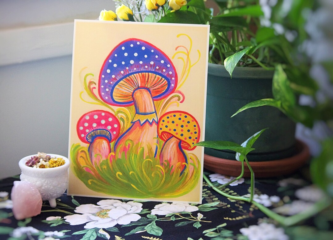 Art Print Mushrooms, Mushroom Painting, Vintage 70s Mushrooms, Mid ...