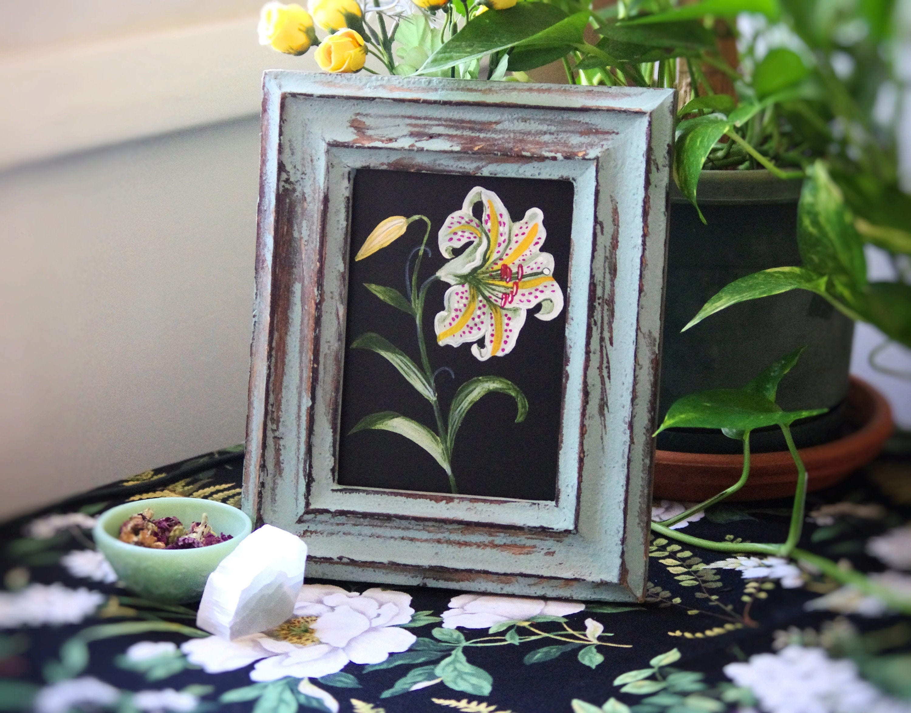 Lily Painting, Art Botanical Flower, Art Print Magic Lilium , White ...