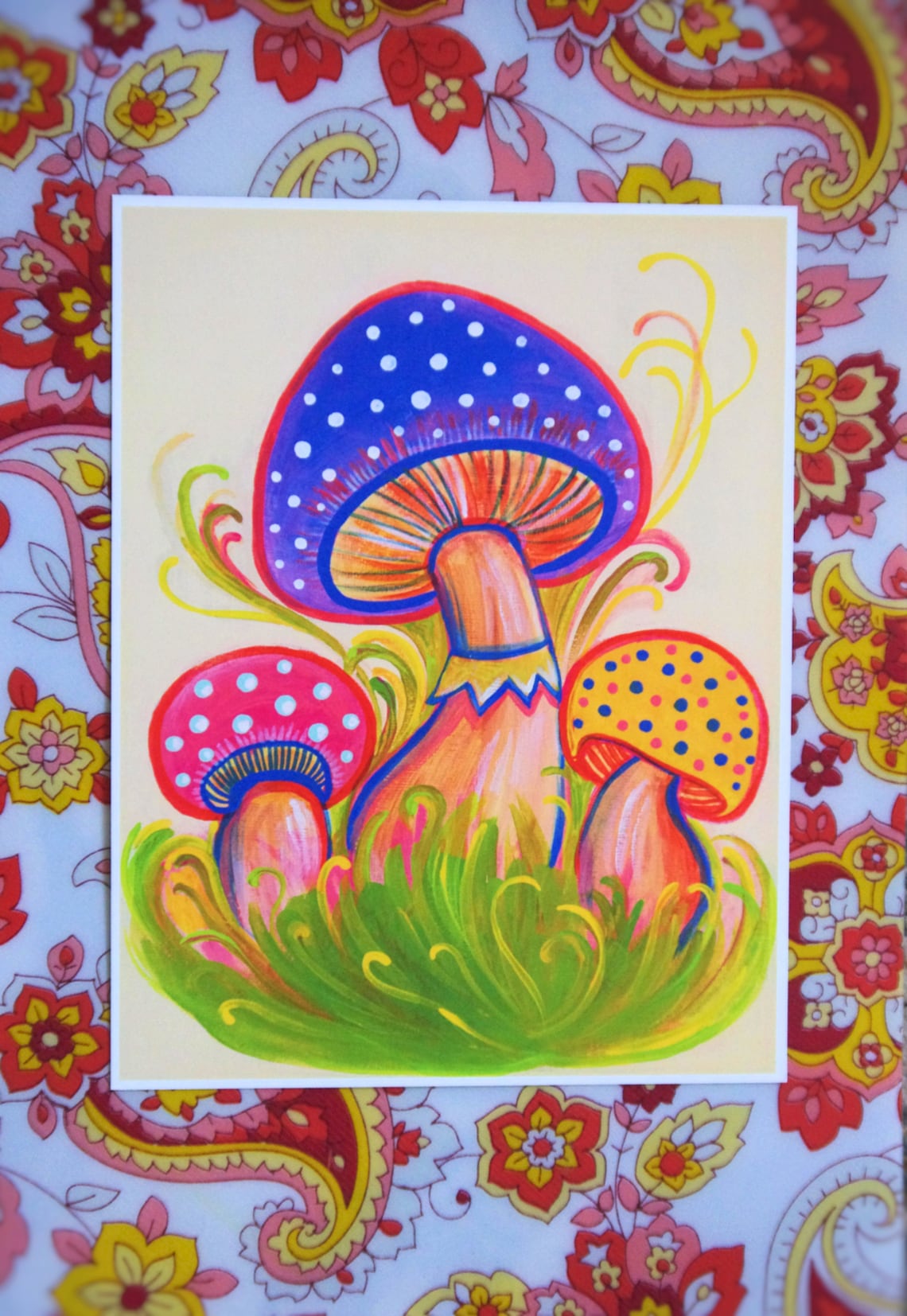 Art Print Mushrooms Mushroom Painting Vintage 70s Mushrooms | Etsy