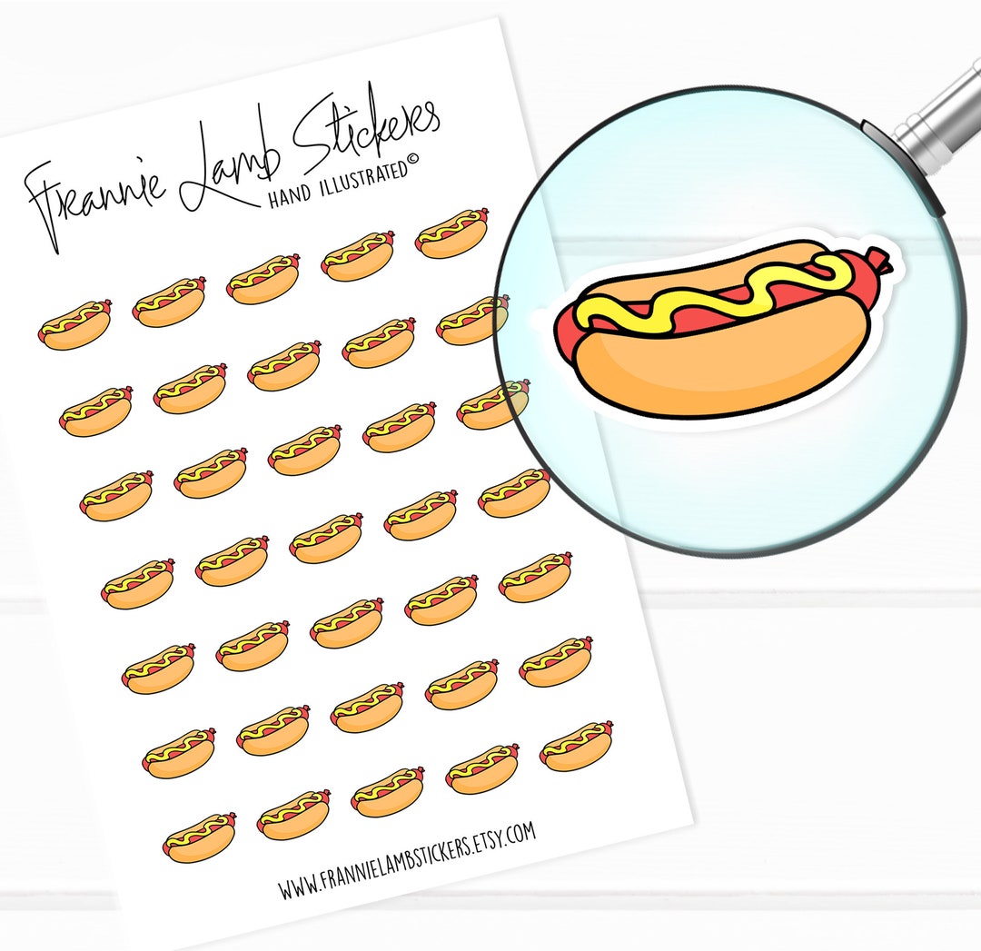 Hot Dog Stickers (1/2" Each), Planner Stickers, Junk Food Stickers for ...