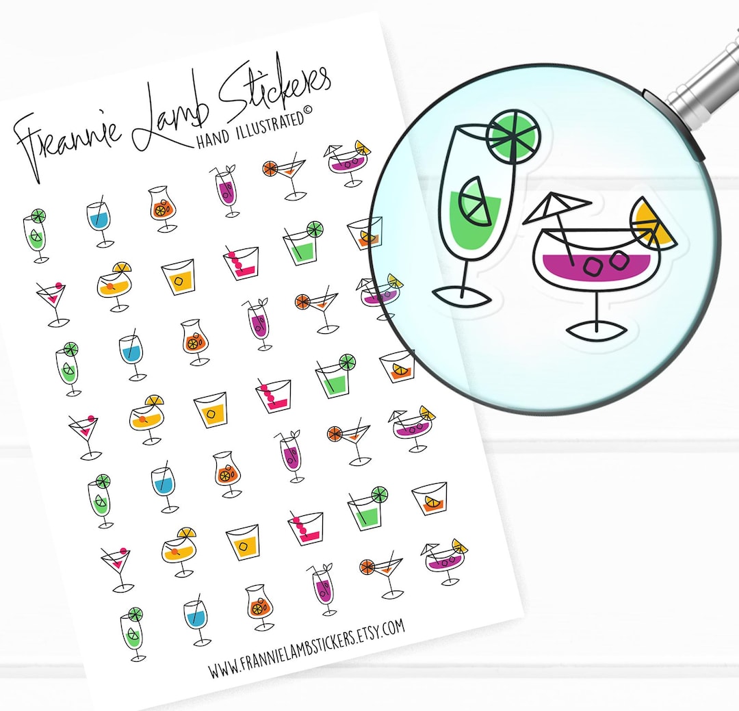 42 Clear Planner Stickers (1/2" Each), Cocktail Stickers, Drink and ...