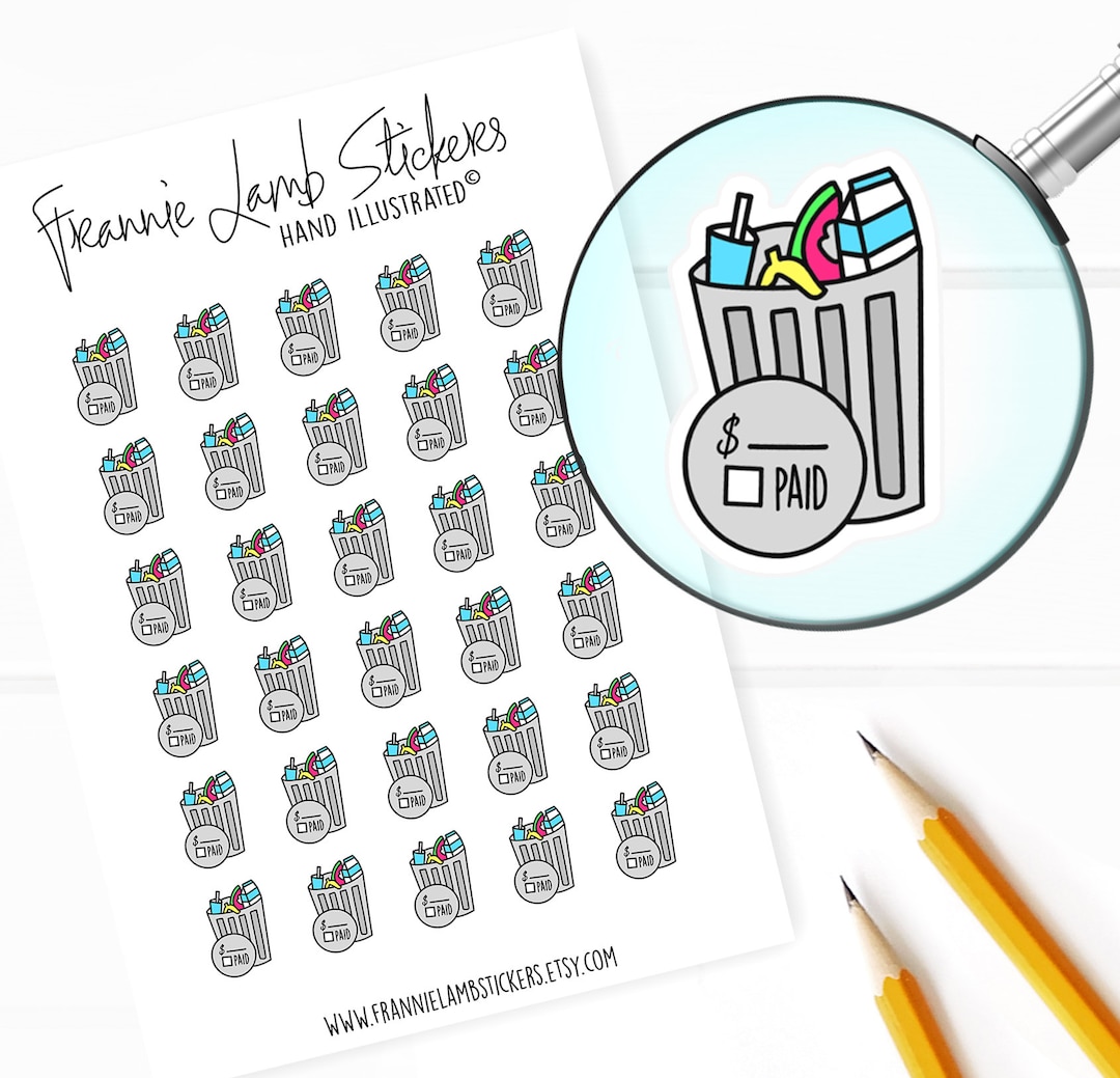 Trash Bill Reminder Stickers (1/2" Each), Planner Stickers, Bill ...
