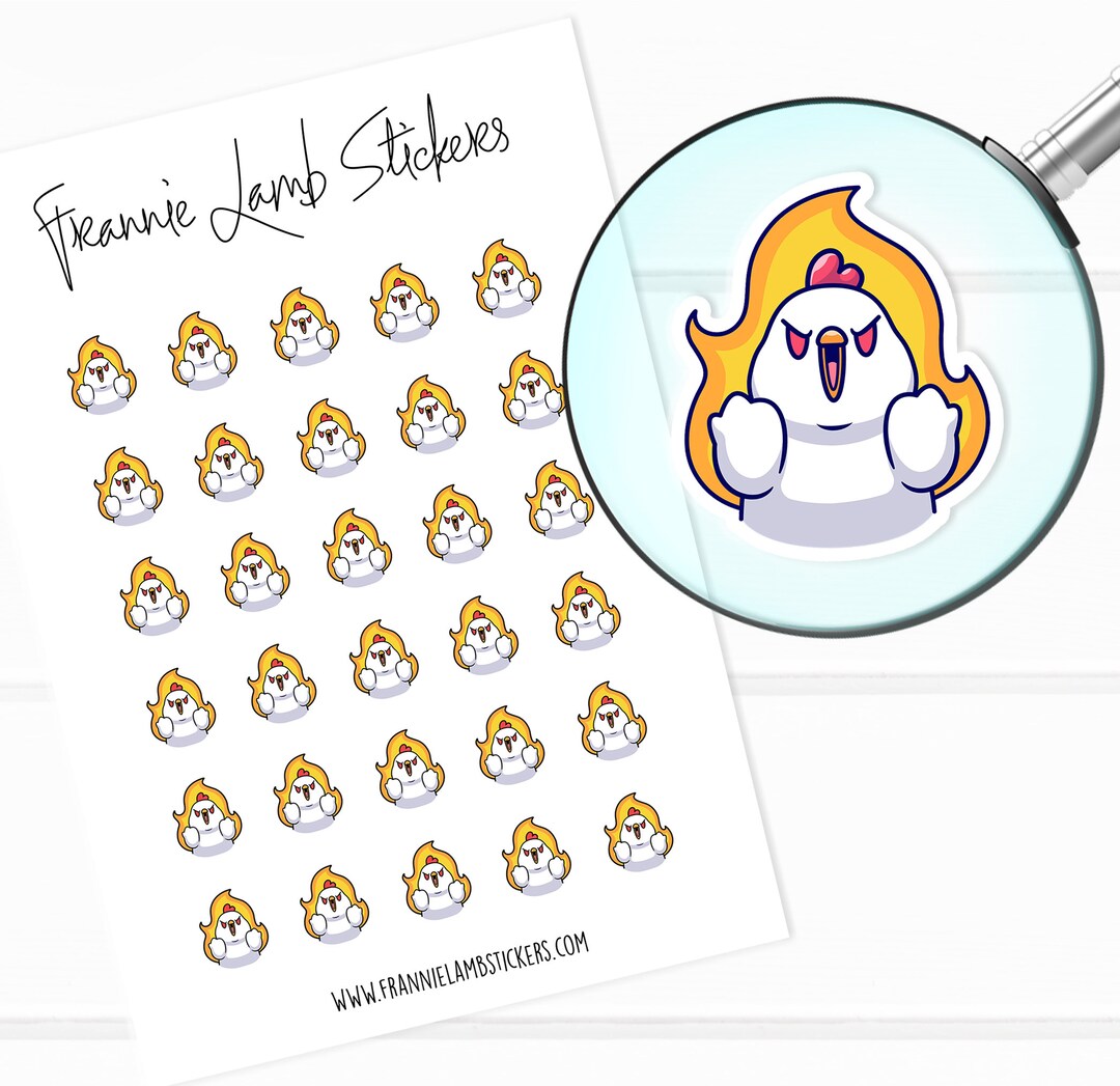 Angry Chicken Stickers (1/2" Each), Planner Stickers, Cute Character ...