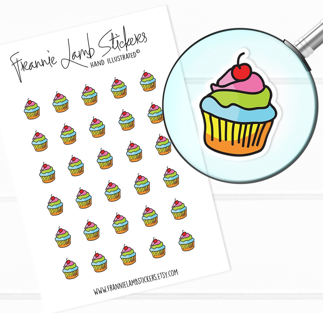 Colorful Cupcake Stickers (1/2" Each), Planner Stickers, Food and Drink ...