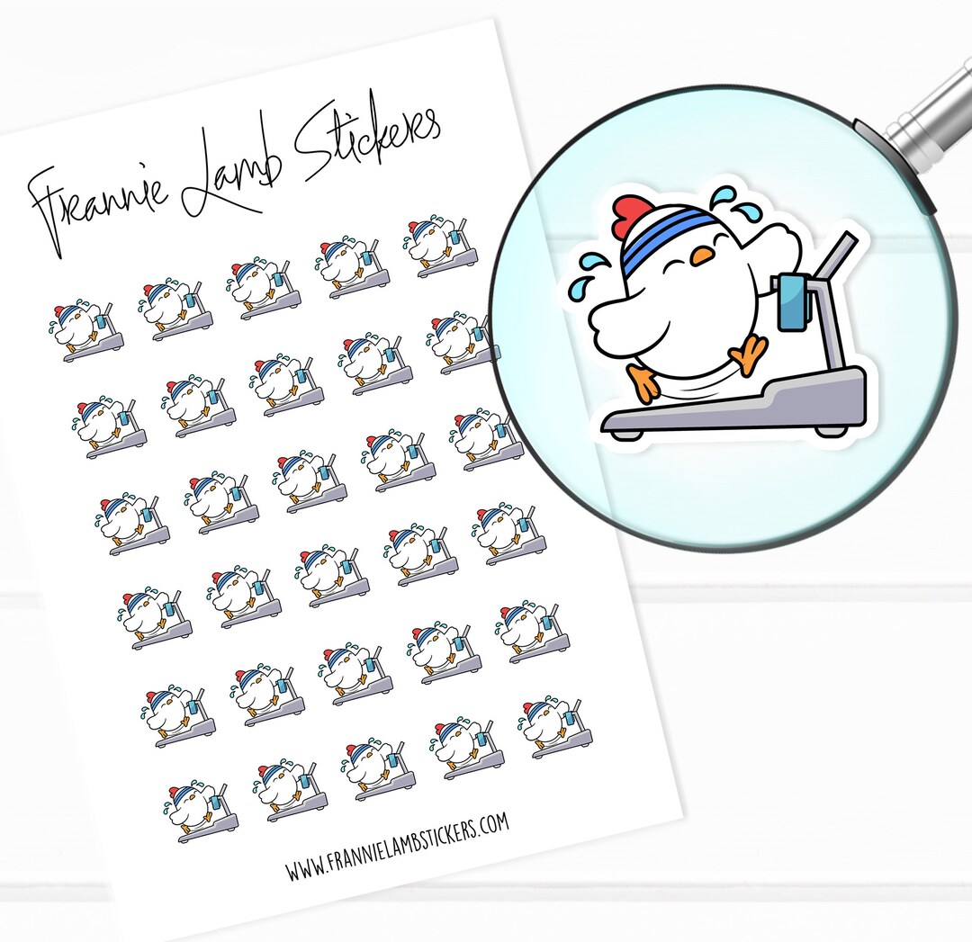 Cute Treadmill Fitness Chicken Stickers (1/2" Each), Cute Character ...