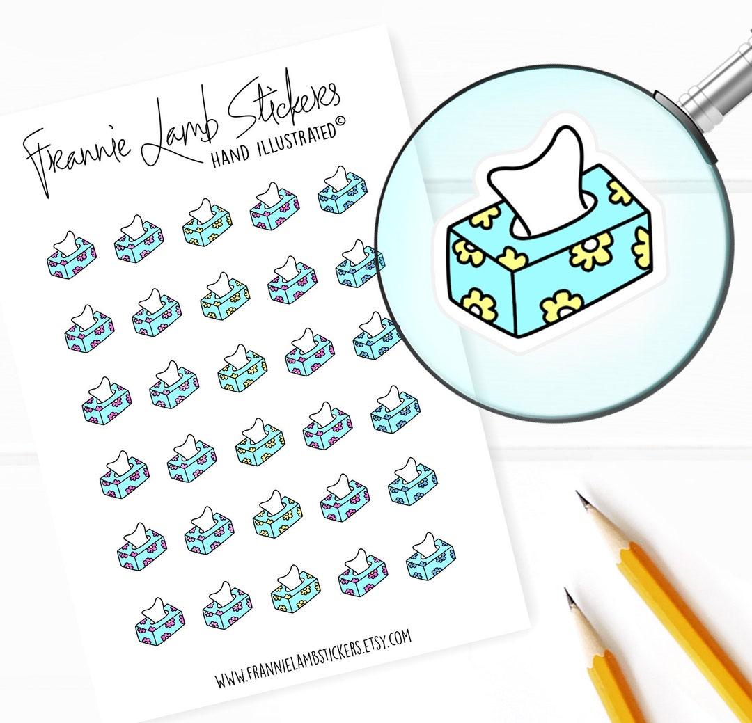 Tissue Box Stickers (1/2" Each), Tissue Box Planner Stickers, Sick and ...