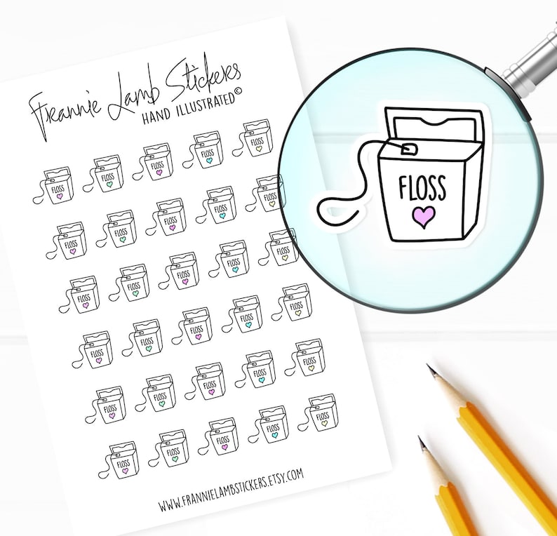 Floss Stickers (1/2" Each), Tooth and Dental Stickers for Calendars ...