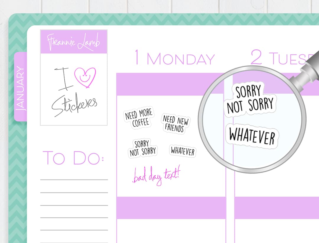 Bad Day Text Planner Stickers, Planner Stickers, Text Stickers, Mood ...