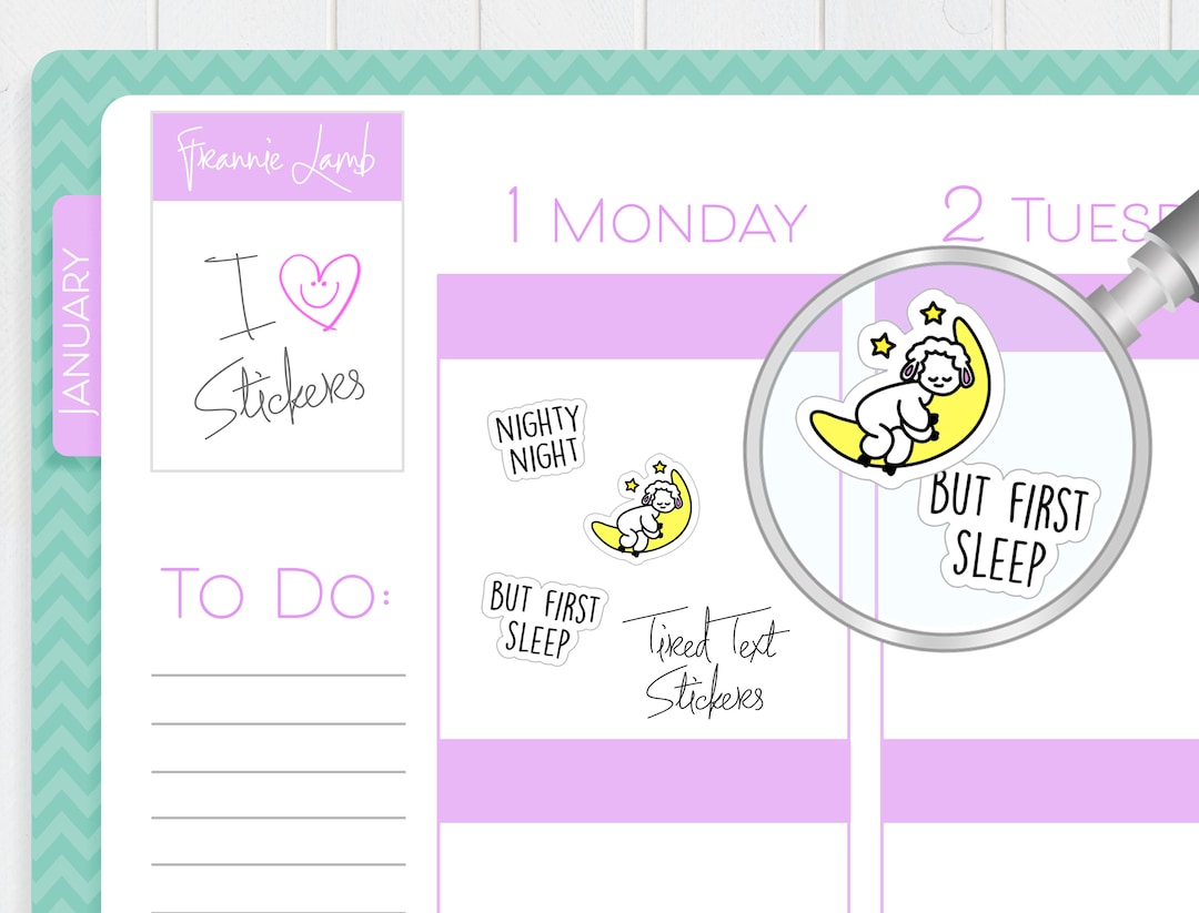 Sleepytime Text Stickers, Clear or White Matte Sticker Paper, Planner ...