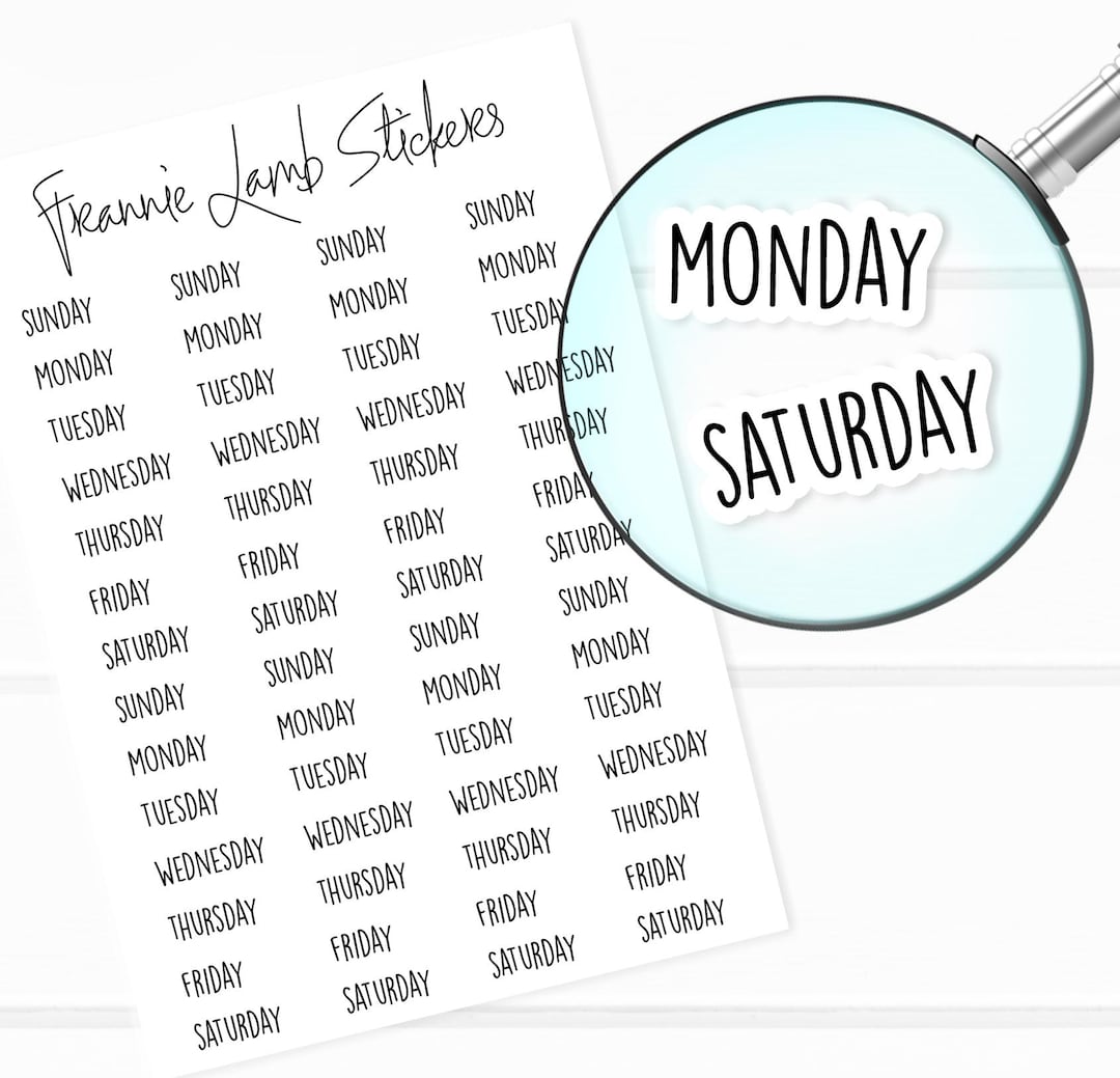 Days of the Week Stickers, Labels for Planners, Calendars and More ...