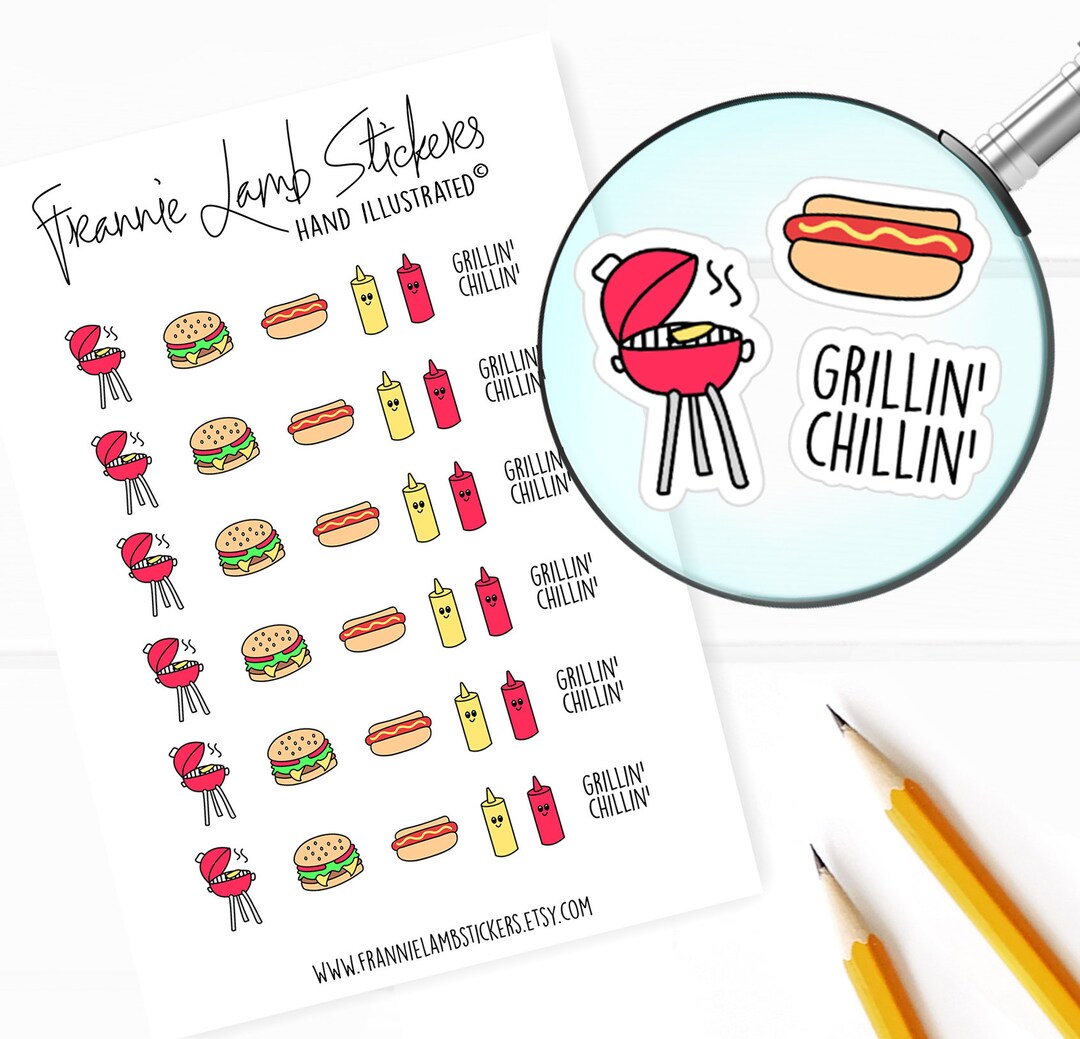 Grilling and Food Stickers (1/2" Each), Planner Stickers, Food and ...