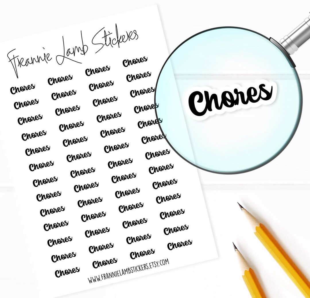 Chores Stickers, 52 Labels for Planners, Calendars and More, Color and ...