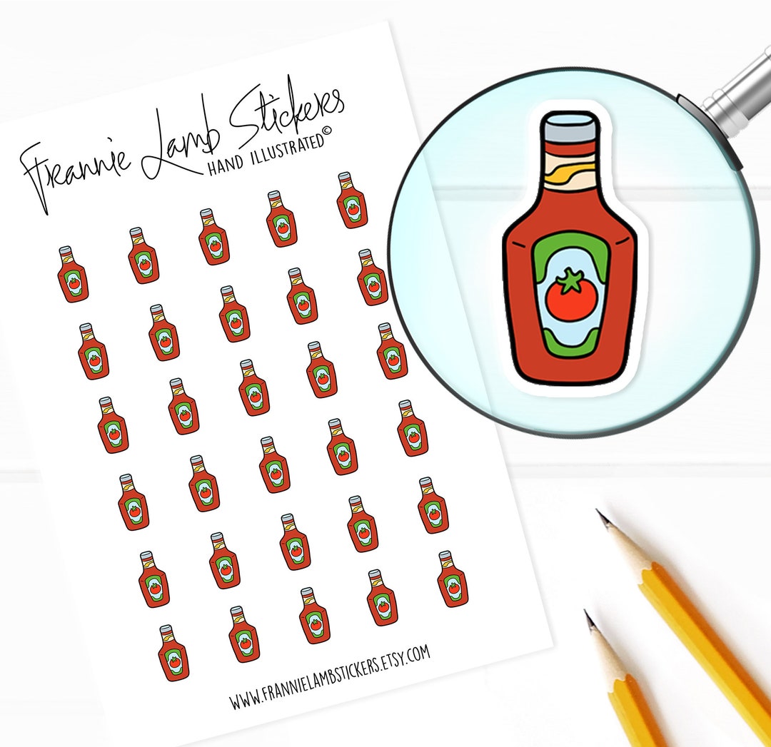 Ketchup Stickers (1/2" Each), Planner Stickers, Food Stickers for ...