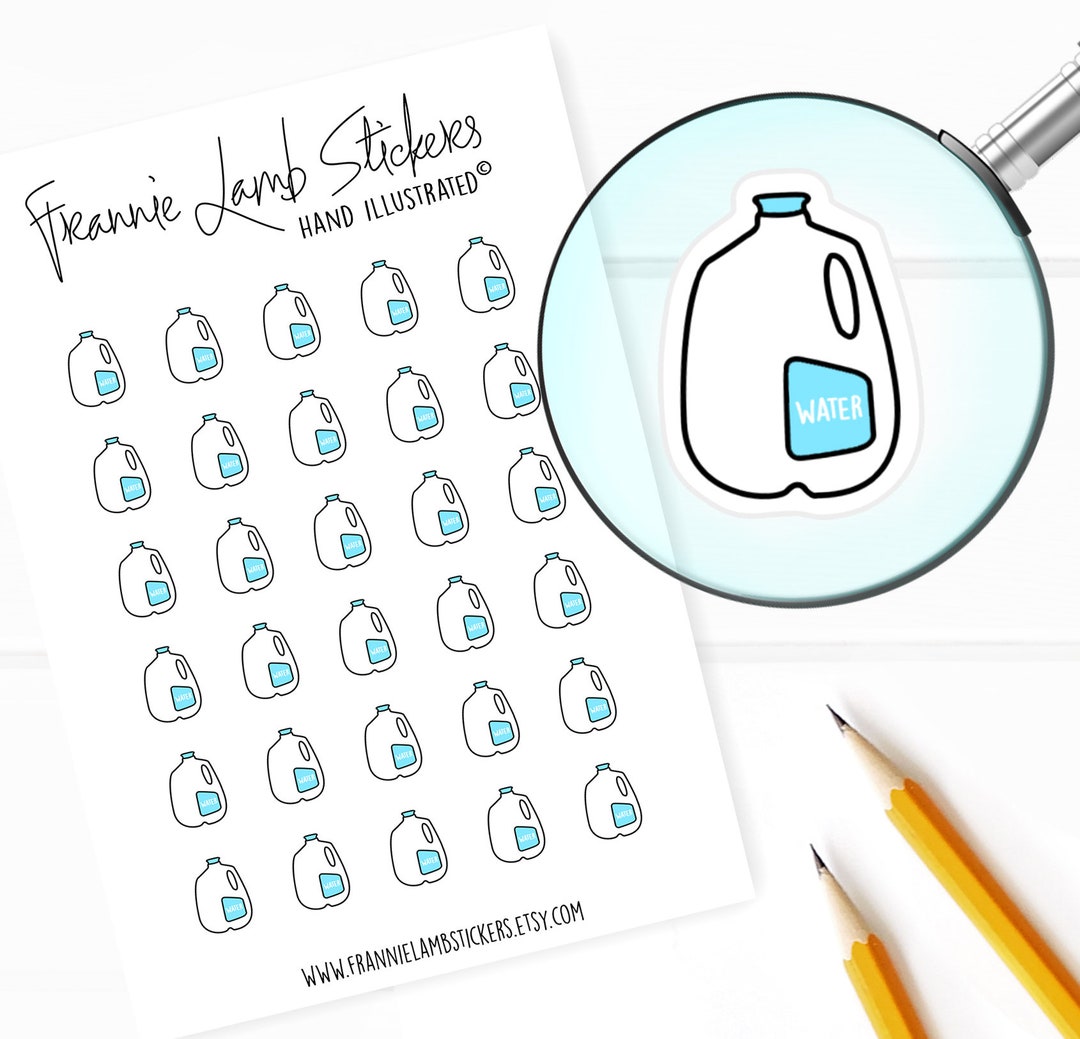 Water Gallon Stickers (1/2" Each), Planner Stickers, Water Stickers for ...
