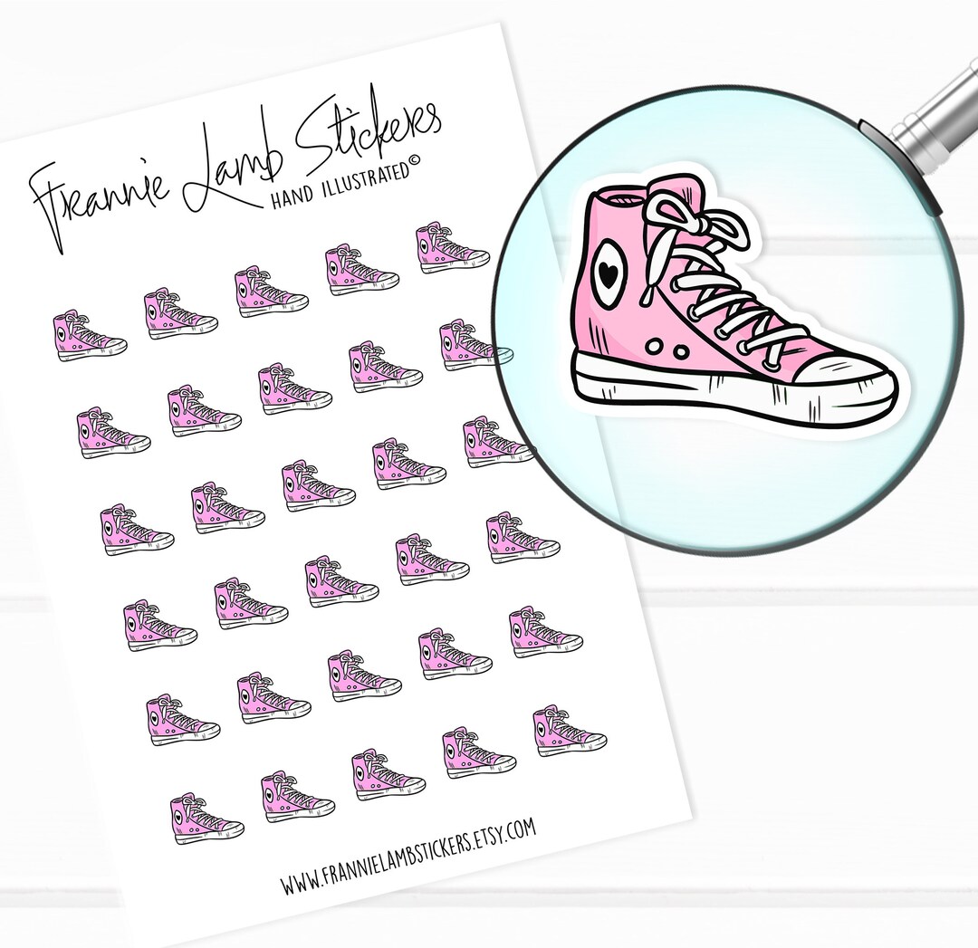 Pink Sneakers Stickers (1/2" Each), Fashion Stickers, Stickers for ...