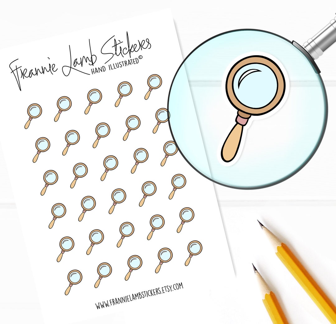 Magnifying Glass Stickers (1/2" Each), Planner Stickers, School and ...