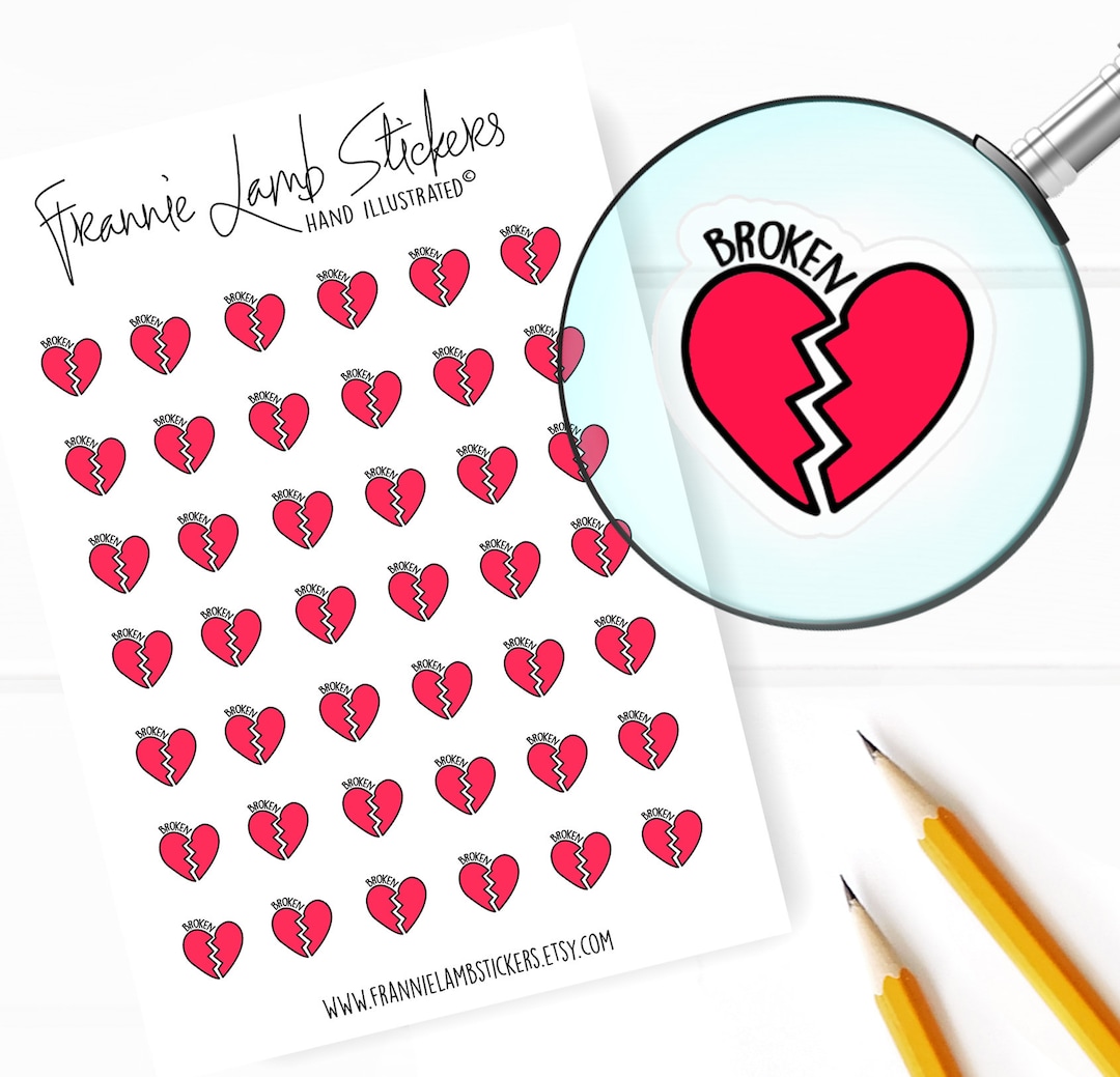 42 Clear Planner Stickers (1/2" Each), Broken Heart Stickers, Love and ...