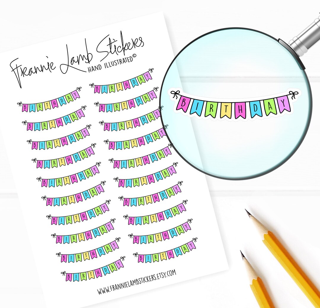 Birthday Banner Stickers, Birthday Planner Stickers, Birthday Reminder ...