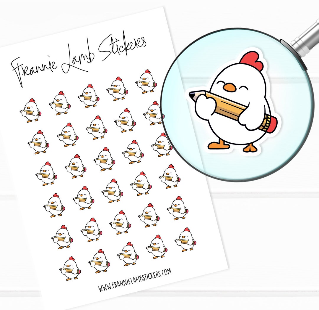 Cute School and Pencil Laptop Chicken Stickers (1/2" Each), Cute ...