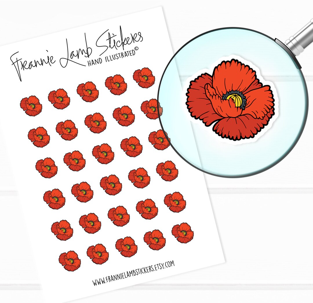 Poppy Flower Stickers (1/2" Each), Planner Stickers, Spring Stickers ...