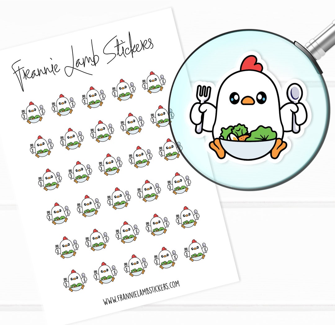 Cute Salad Healthy Eating Chicken Stickers (1/2" Each), Cute Character ...