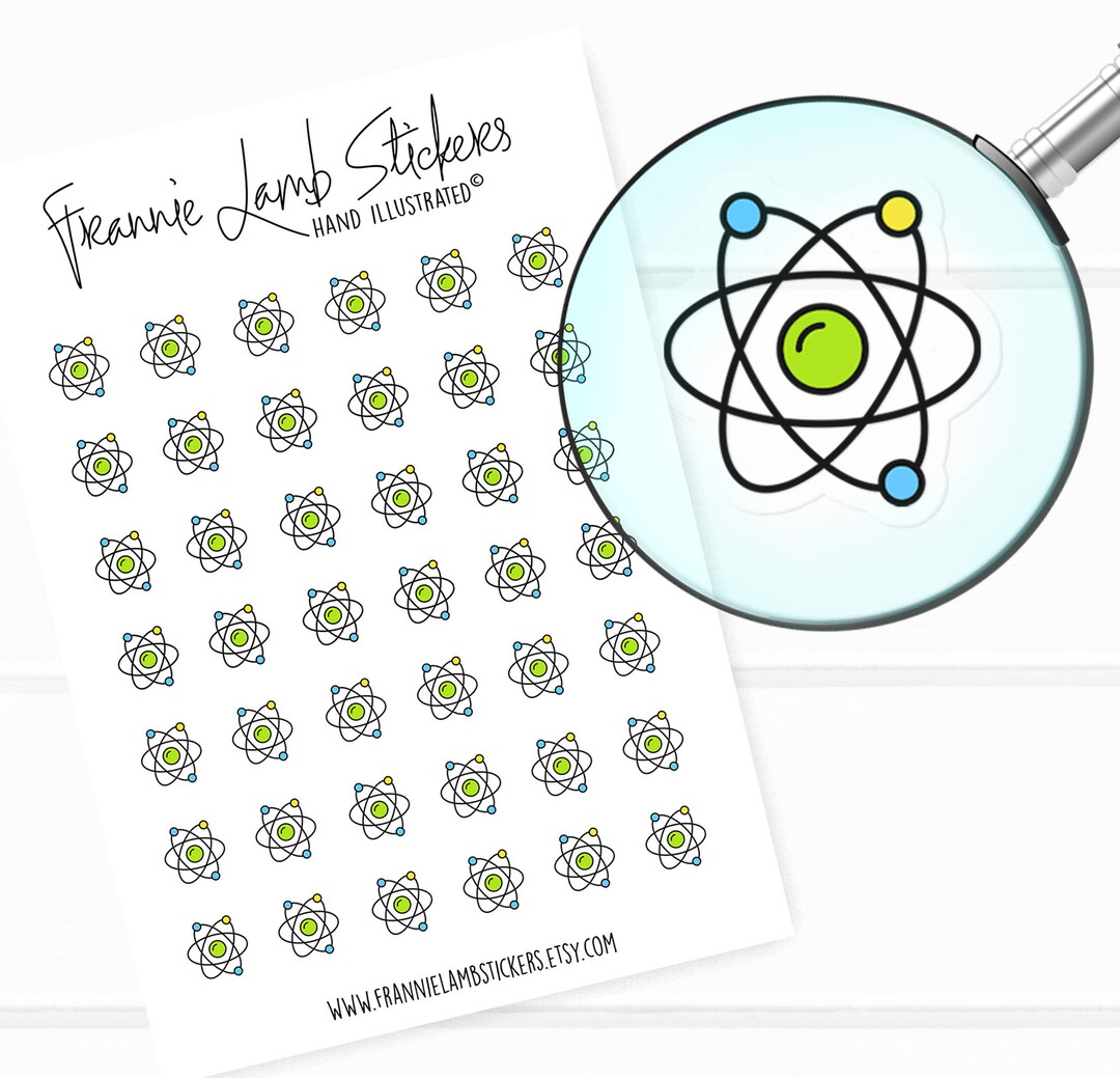 42 Clear Planner Stickers (1/2" Each), Atom Stickers, Science Stickers ...