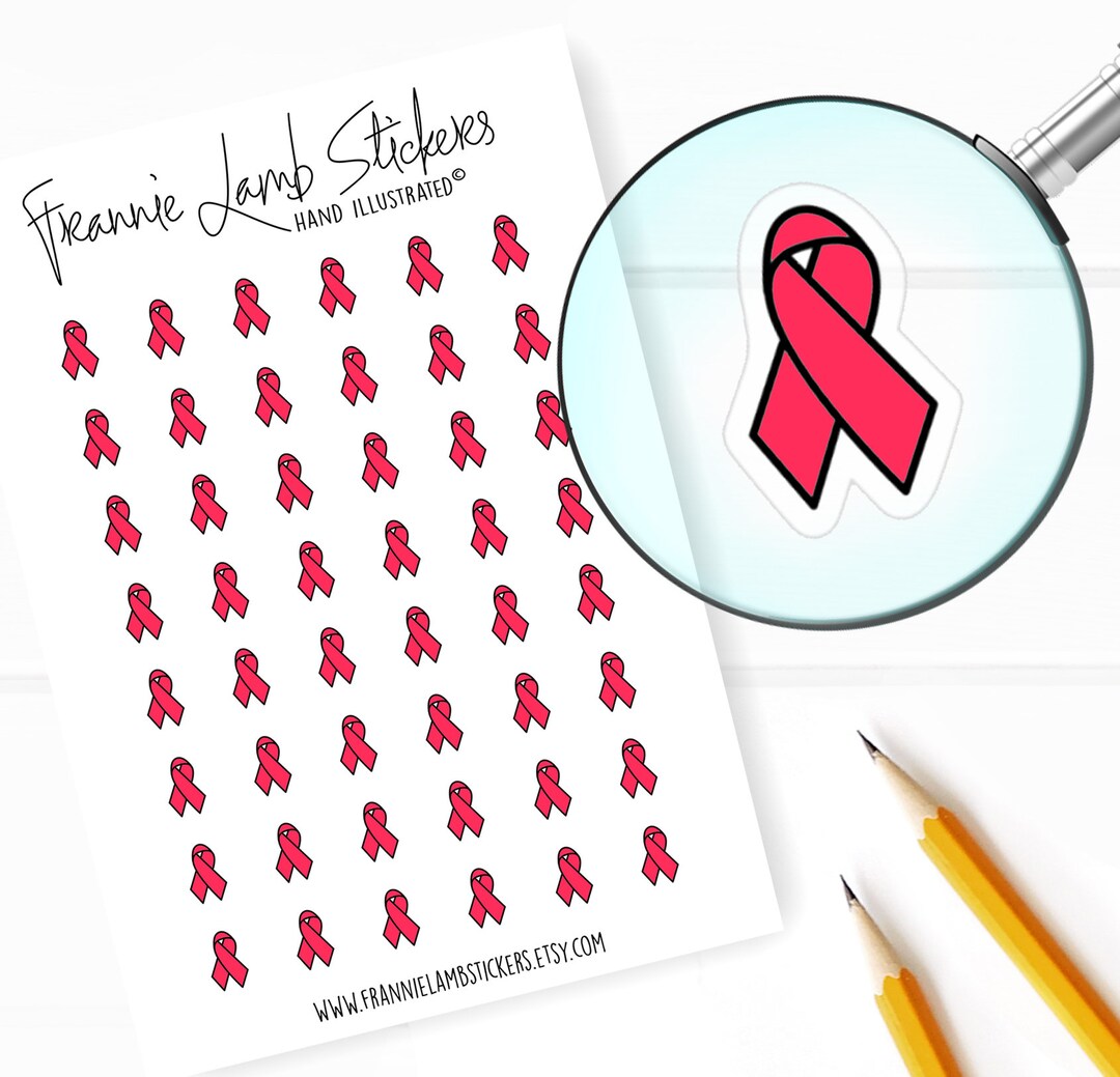 42 Clear Planner Stickers (1/2" Each), Red Ribbon Stickers, Awareness ...