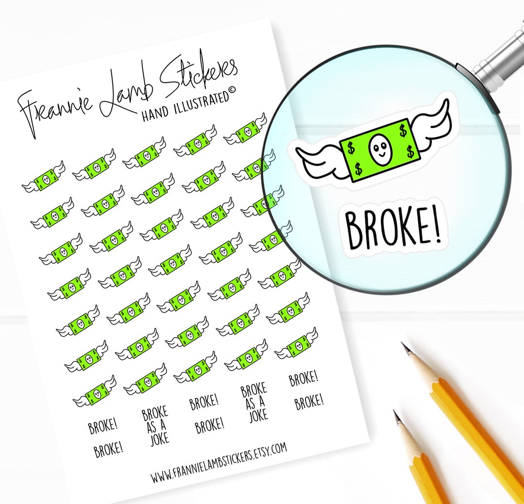 Broke Stickers (1/2" Each), Planner Stickers, Money Stickers for ...