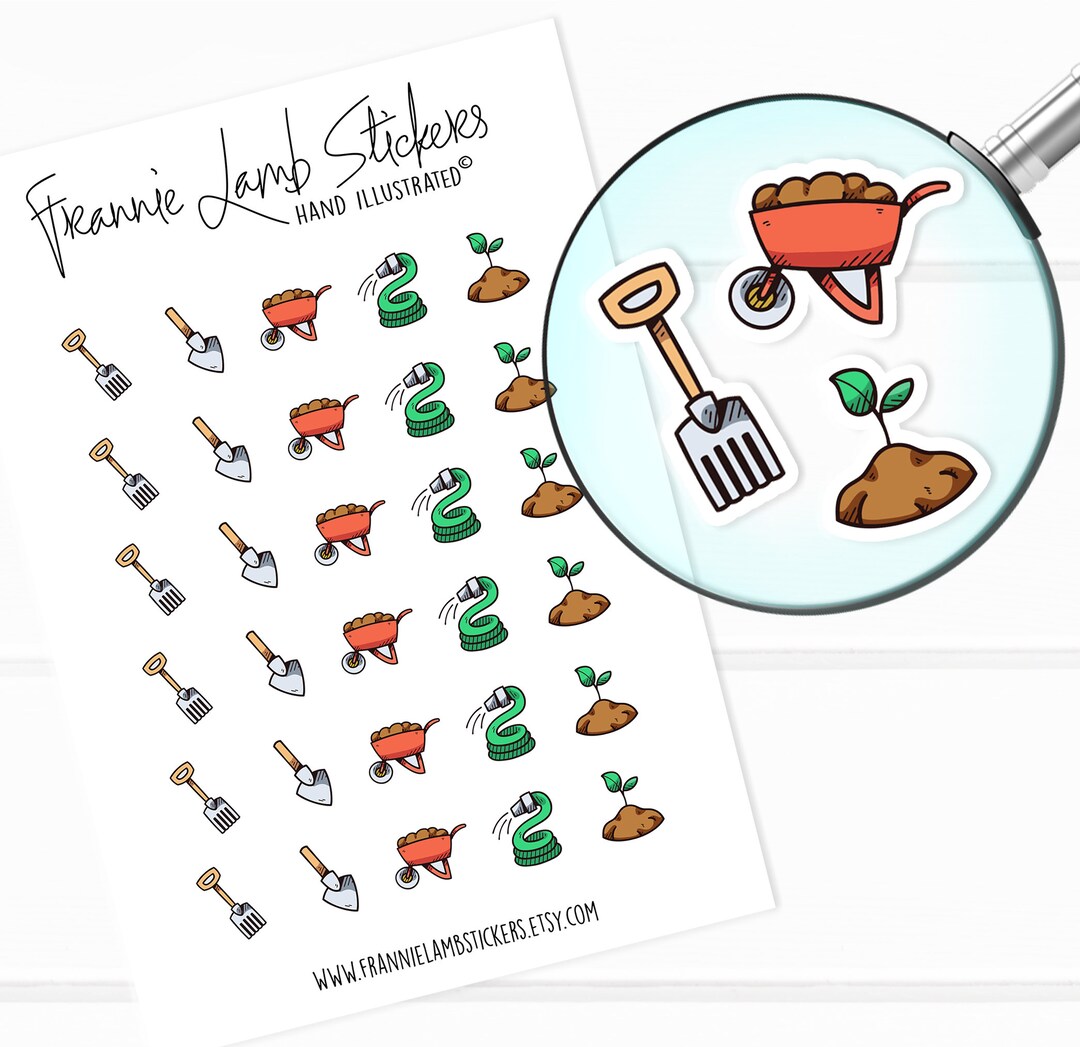 Gardening Stickers (1/2" Each), Gardening Tool Planner Stickers, Chore ...