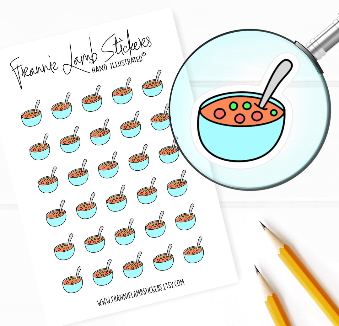 Soup Stickers (1/2" Each), Planner Stickers, Cold and Flue Stickers ...